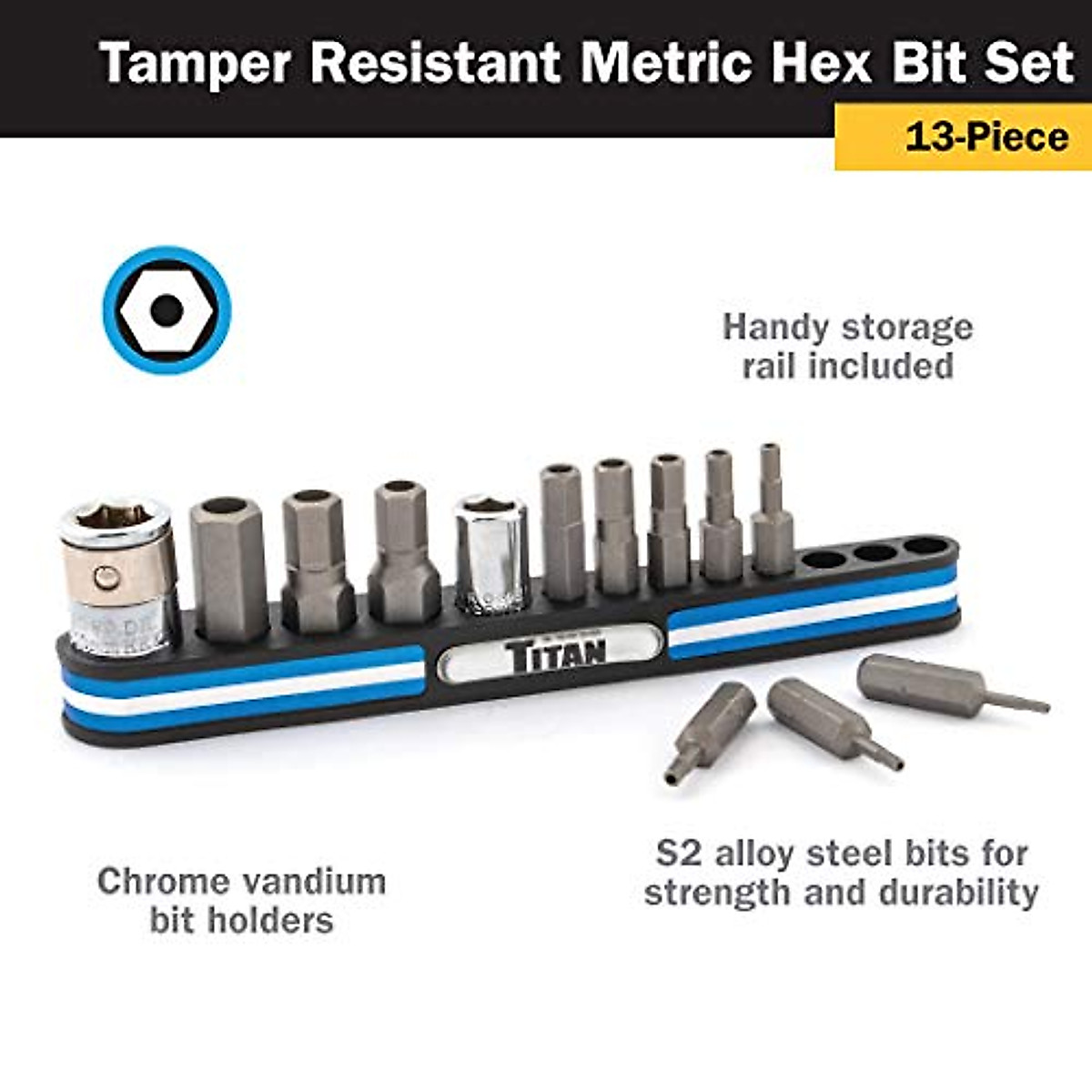 Titan 16136 13-Piece Tamper Resistant Metric Hex Bit Set