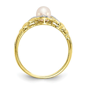 Size 6 - Solid 10k Yellow Gold FW Cultured Pearl Diamond Ring (2mm)