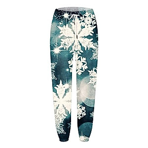 Oversized Sweatpants,High Waisted Sweatpants for Women Christmas Print Elastic Waisted Workout Jogging Drawstring Casual Baggy Lounge Bottoms Snowflake Graphic Print Light Blue XL