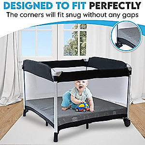 Sleepah Square Pack and Play Mattress 3" Waterproof Memory Foam Playard Portable Playpen Mattress Topper w Removable Cover Compatible with Joovy Room 2 Delta Children Century Thick Dual Sided 36”x36”