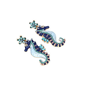 Stars and Seahorse Earrings - Navy Blue Cubic Zirconia Stars and Seahorse Dangle Earrings,Beach & Ocean Earrings Hypoallergenic,Cute Fish Earrings for Women/