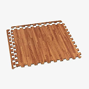 Forest Floor 3/8 Inch Thick Printed Foam Tiles, Premium Wood Grain Interlocking Foam Floor Mats, Anti-Fatigue Flooring – Stylish Flooring Solution, Mahogany, 48 Sq Ft