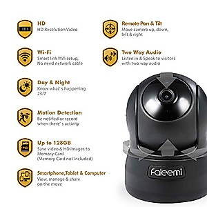 faleemi Wireless Security Camera, WiFi Pet Camera, Indoor Pan/Tilt Smart Security Camera with Cell Phone App, Night Vision, Motion Detection for Home/Office/Dog/Baby