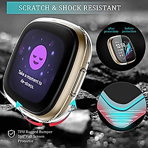 Maledan Compatible with Fitbit Versa 3 and Sense Screen Protector, 3 Pack Clear Ultra Thin Full Protective TPU HD Protector for Fitbit Sense/Versa 3 Case Cover Accessories and Bands Women Men