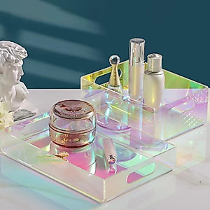 YESBAY Iridescent Acrylic Storage Box with Handle Acrylic Tray Vanity Organizer Case Hollow Multi-Functional Desktop Makeup Tray Basket Organizer Tissue Holder for Bathroom Countertop Bedroom C