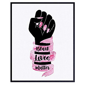 BLM Wall Art Sign - Black Wall Art - Black Lives Matter Home Decor, Room Decoration for Black Women - African American Art - Pink Black Pride Fist for Girls, Teens, Wife, Her, BFF - 8x10 Poster Print