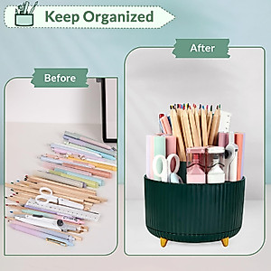 SKYDUE 360 Degree Rotating Desk Organizer, Dual-Purpose Pencil Pen Holder for Desk, Rotating Desk Pen Organizer with 5 Slots, Art Supplies, Pencil Cup for Office, School, Home