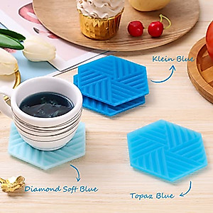 Dirani Design Colorée Coasters(Ocean Blue) for Drinks, Coffee Table Cute Silicone Non Absorbent Outdoor Modern Hexagon Cup Cool Farmhouse, Dishwasher Safe, House Warming Gifts New Home