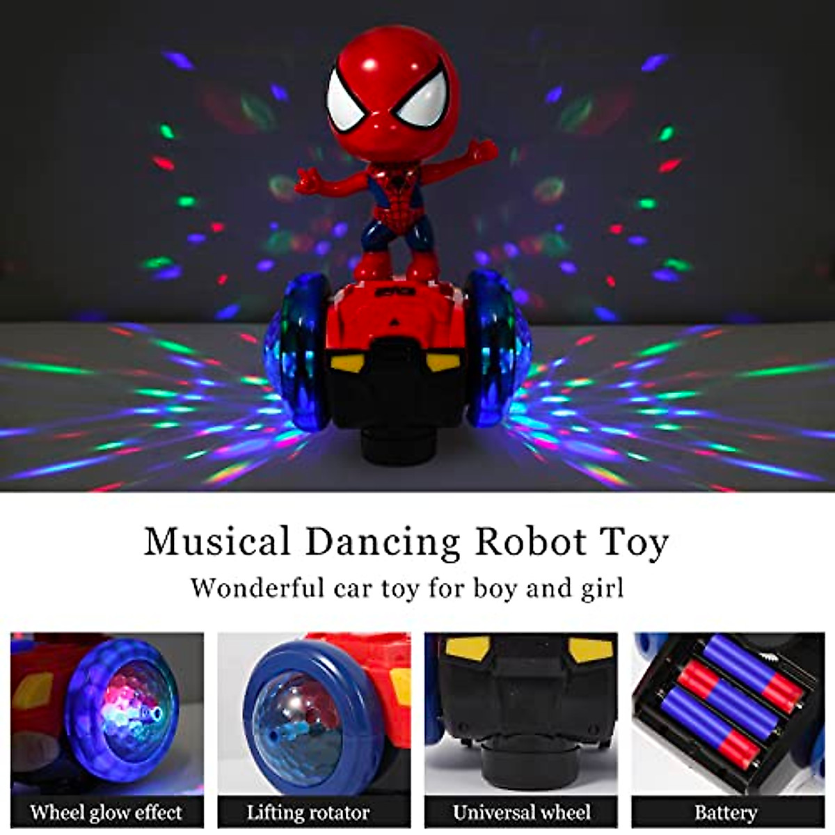 TOYLEMSAN Dancing Spider Robot Toys Interactive Musical Super Héró Car Toy Flashing Lights Intelligent Interactive Educational Robot for Chirldent Day Birthday Gift Boys Girls Age 2 3 4 5 6 7 8 (Red)