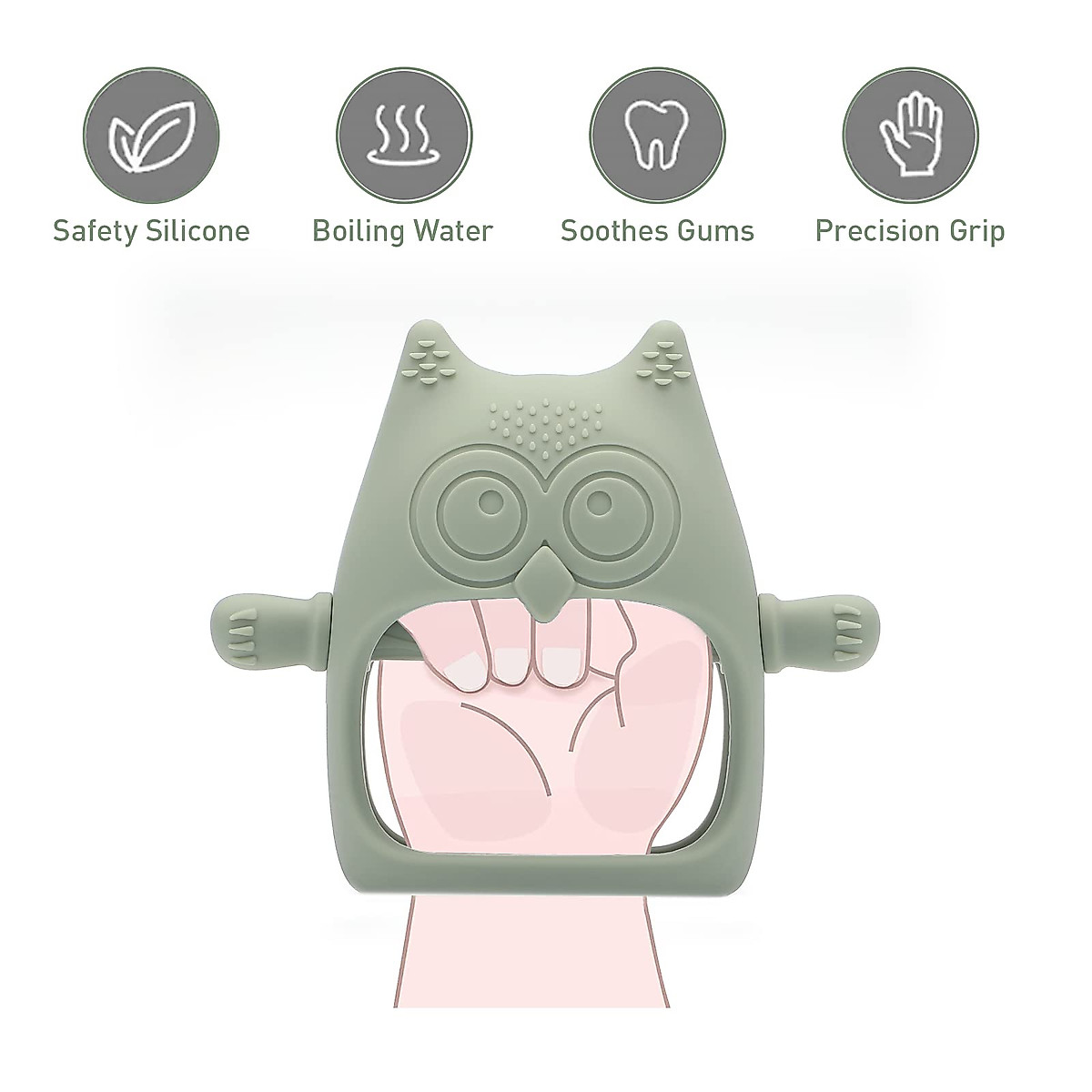 Drop Resistant Silicone Baby Teether Toy for 3+ Month Infants, Baby Chew Toy for Sucking Needs, Hand Pacifier for Breast Feeding Babies, BPA Free (Sage)