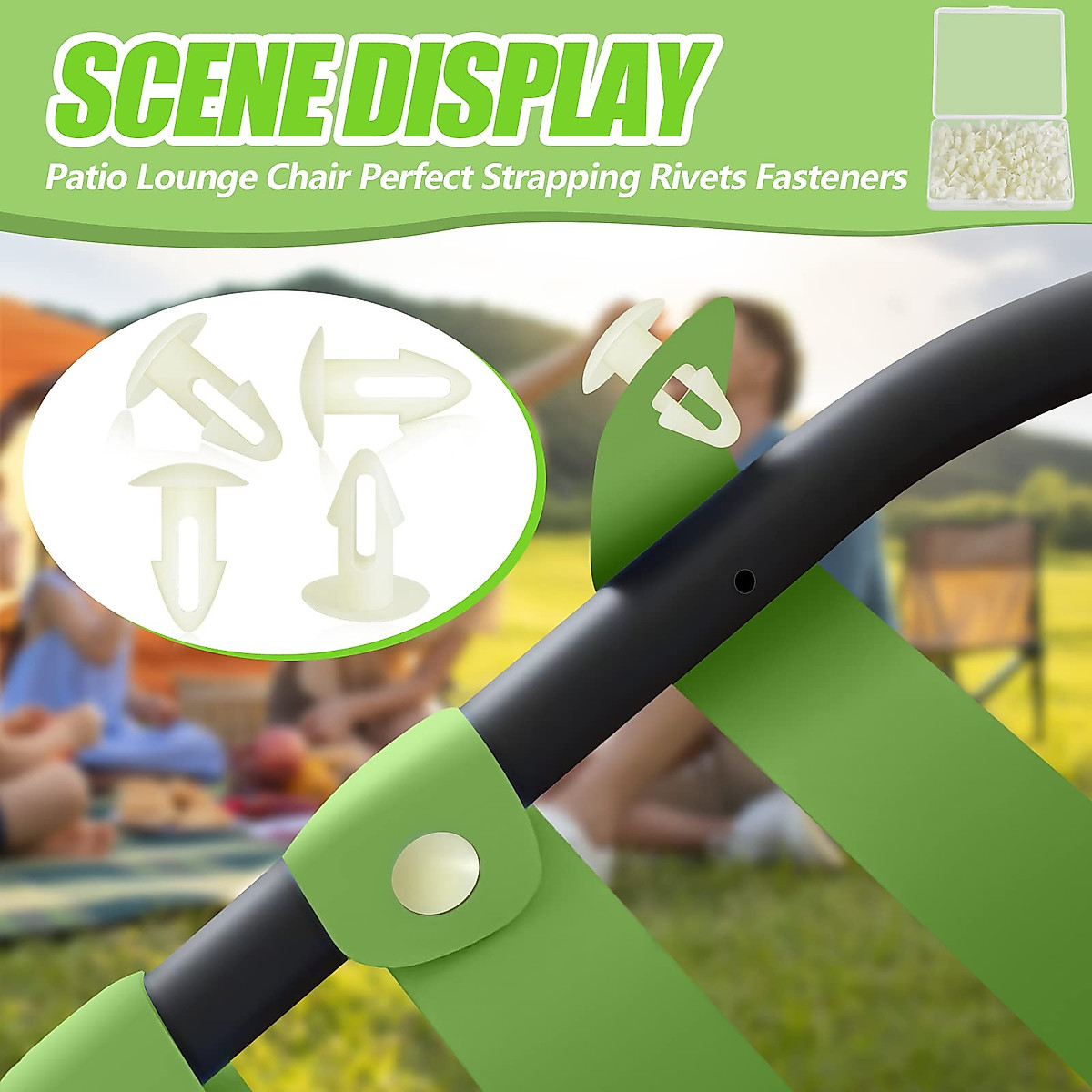 100 Pcs Strapping Rivets 15/64 Inch Hole Patio Strapping Fasteners for Patio Furniture Repair Webbing Lawn Chair Lounge Accessories, 0.66 x 0.48 Inch (White)