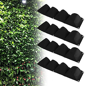 Atyhao Vertical Hanging Outdoor Wall Planter 4Pcs 4 Pocket Plant Grow Bag Wall Mounted Reusable Degradable Felt Garden Planter Herbs, Succulents Artificial Pl or Flowers. (Black)