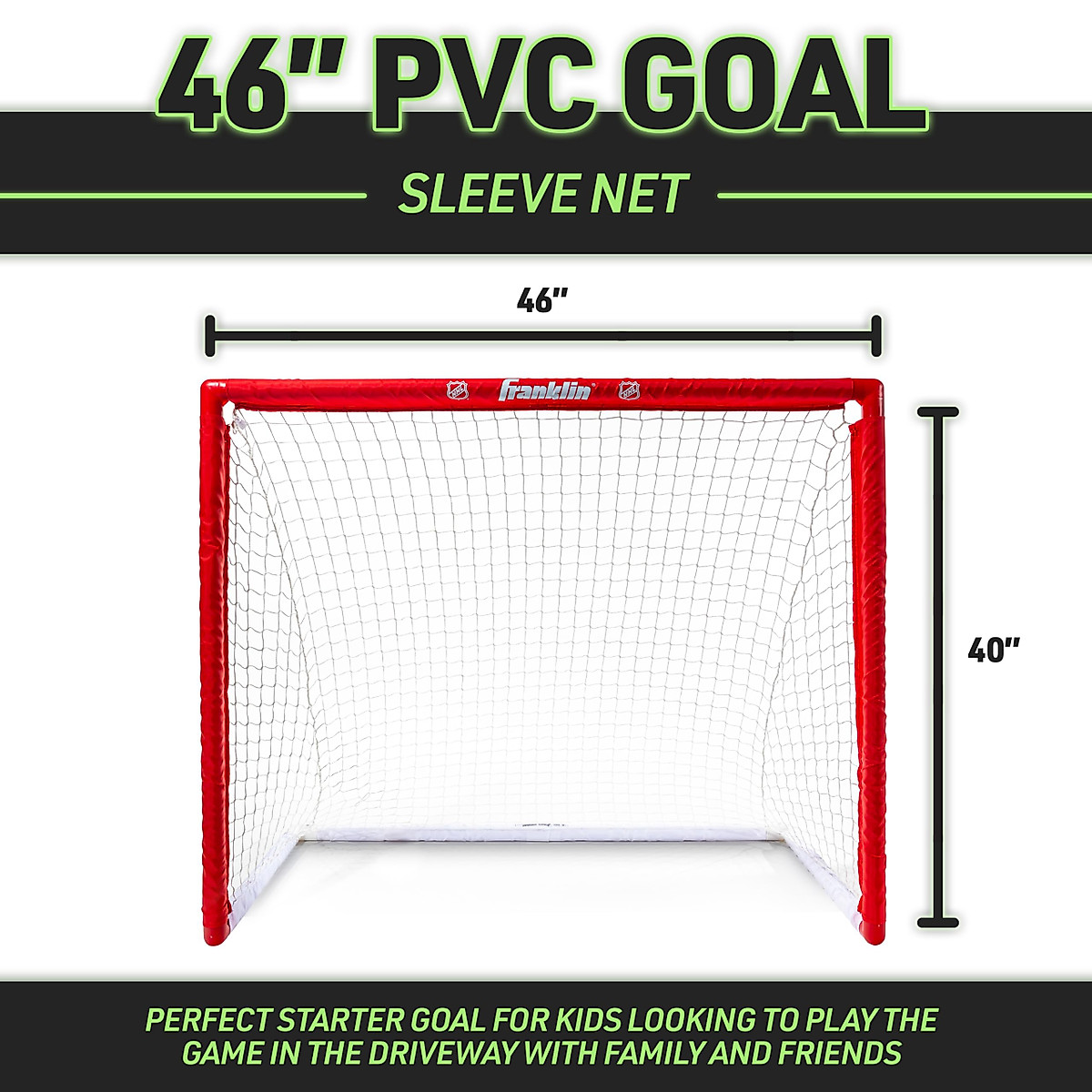 Franklin Sports NHL Street Hockey Goal with Net - Portable Lightweight PVC Youth Street + Roller For Kids - 46"