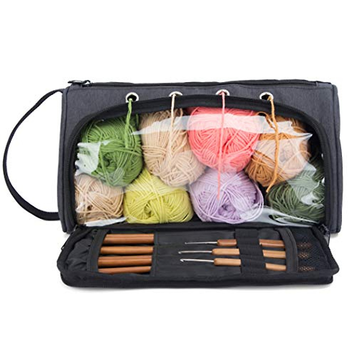 Pacmaxi Yarn Storage Knitting Organizer Lightweight Yarn Storage Bag with Holes Portable Knitting Organizer for Cotton Yarns, Crochet Hooks, Knitting Needles(Up to 10 Inch) (Dark Gray)
