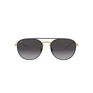 Ray-Ban RB3589 Square Sunglasses, Black On Gold/Light Grey Gradient Dark Grey, 55 mm