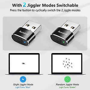 Mouse Jiggler Undetectable Metal USB Mouse Mover with Switch Button, Automatic Mouse Shaker with 2 Jiggle Modes, Mouse Simulator, Driver-Free, Plug & Play, Keep Computer/Laptop Awake, Black