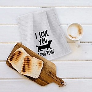 OHSUL I Love You Long Time Dachshund Valentine's Day Kitchen Towels Dish Towels Dish Cloth,Cute Wiener Dog Hand Towels Tea Towel for Bathroom Kitchen Decor,Dog Lovers Couples Gifts