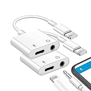 [Apple MFi Certified] Headphone Adapter for iPhone, 2 Pack 2 in 1 Lightning to 3.5mm AUX Audio + Charger Splitter Compatible with iPhone 14/13/12/11/XS/XR/iPad,Support All iOS System