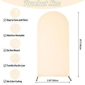 Spandex Fitted Wedding Arch Cover 6FT Beige Arch Backdrop Cover, Round Top Chiara Backdrop Stand Covers for Wedding Birthday Party Baby Shower Banquet Arch Decoration (Beige, 6FT)