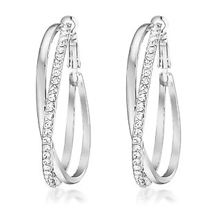 Gemini Ladies Jewelry Platinum White Gold Plated Big Round Hoop Crystal Pierce Earring Sz 4cm Silver