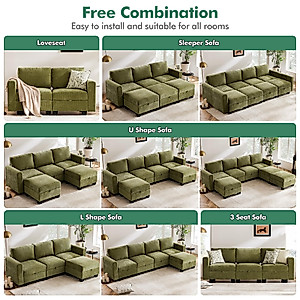 ABCASA Luxury Modular Sectional Sofa w/Storage Seat, 92" U Shaped Modular Couch with Reversible Chaise,5 Seater Sofa for Living Room, Apartment, Compact Spaces - Corduroy Green
