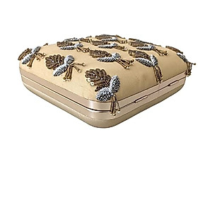 Square Box Clutch, Crossbody Bag, Bridal Clutch Purse, Wedding Bag, Evening Bag With Detachable Shoulder Chain (Gold)