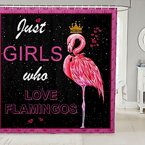Flamingo Kids Shower Curtains,American Birds Animals Starry Sky Romantic Bathroom Curtains for Boys Girls Adults,Crowns Love Heart Dreamy Pink Waterproof Curtains,12 Hooks Suits,72" W x 72" L