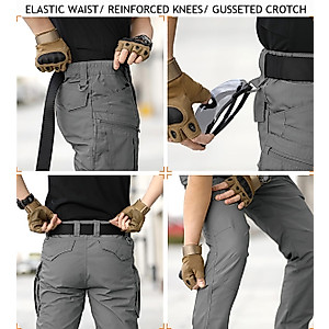 NAVEKULL Men's Work Cargo Pants for Men Rip Stop Tactical Pants Outdoor Hiking Camping Travel Pants Lightweight Water Resistant Waterproof Military Army Combat Trousers with Zipper Pockets Light Gray