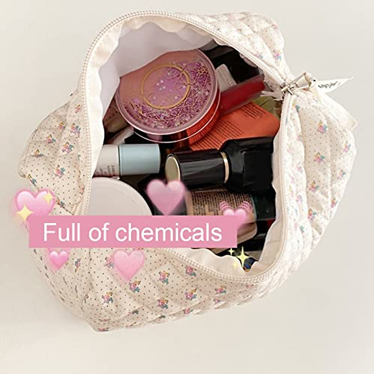 JQWSVE Kawaii Coquette Makeup Bag Cute Cosmetic Bag Aesthetic Floral Makeup Pouch Travel Toiletry Bags for Women Girls Kawaii Stuff