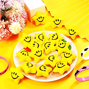 48 Pieces Star Stress Balls for Kids Star Mini Foam Ball Smile Face Stress Ball Bulk Relief Star Toys for School Carnival, Reward Student Prizes, Party Bag Fillers(Yellow)
