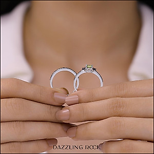 Dazzlingrock Collection 5 mm Round Peridot & Black Diamond 3 Stone Ring Set in 925 Sterling Silver Size 9