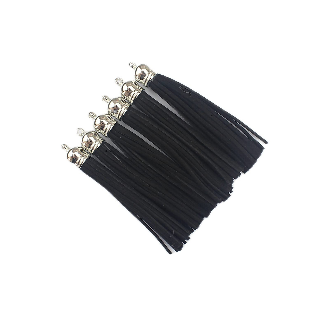20 Silver 3-1/2 Inch Faux Suede Tassel Charm Keychain Cellphone Straps D451 (Black)