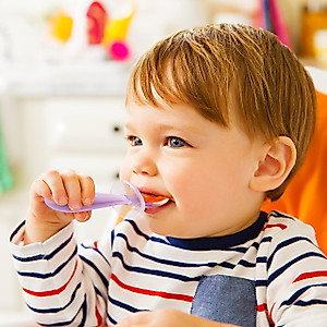 Munchkin® Silicone Scoop™ Trainer Spoons with Choke Guard for Baby Led Weaning, 4 Count, Pink/Purple