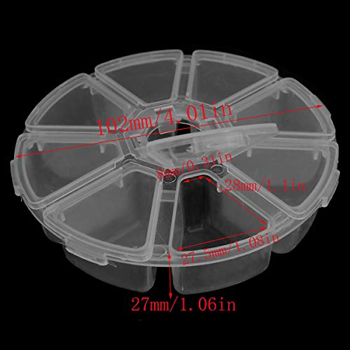 ZRM&E 2pcs Clear Plastic 8 Grid Multipurpose Round Shaped Container Box Plastic Box Jewelry Beads Container Small Objects Organizer