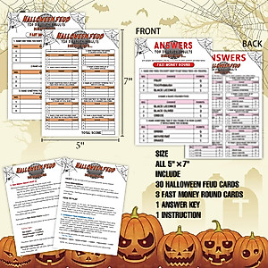 Halloween Friendly Feud Game, Family Game Night, Halloween Quiz, Halloween Trivia Adult Games, Halloween Party Game for Family Activity - 30 Halloween Feud Cards and 3 Fast Money Round Cards (02)