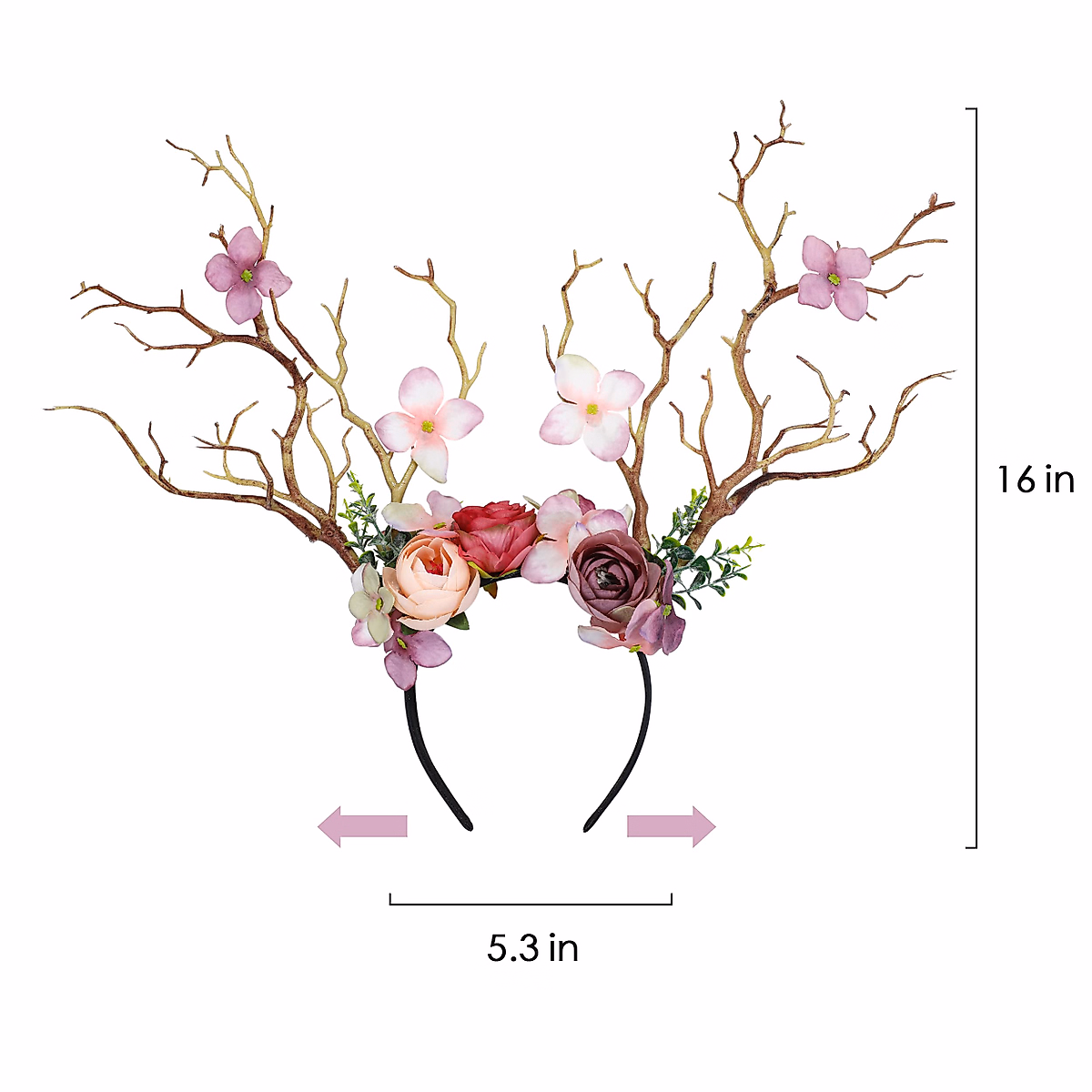FRESHME Fairy Antlers Flower Crown - Handmade Elf Deer Reindeer Headbands Headpiece for Women Renaissance Cosplay Accessories