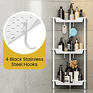 Vetacsion Corner Shower Caddy, 3 Tier Standing Rustproof Shower Organizer, Plastic Metal Splicing Floor Shower Shelves for Bathroom Storage, White