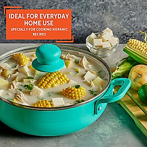 IMUSA USA, T Caldero (Dutch Oven) with Glass Lid Ceramic Interior 6.9-Quart, Teal