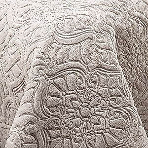 VUE Plush Decor Modern Glam Floral 3-Piece Quilt Bedding Coverlet Set, King, Ivory