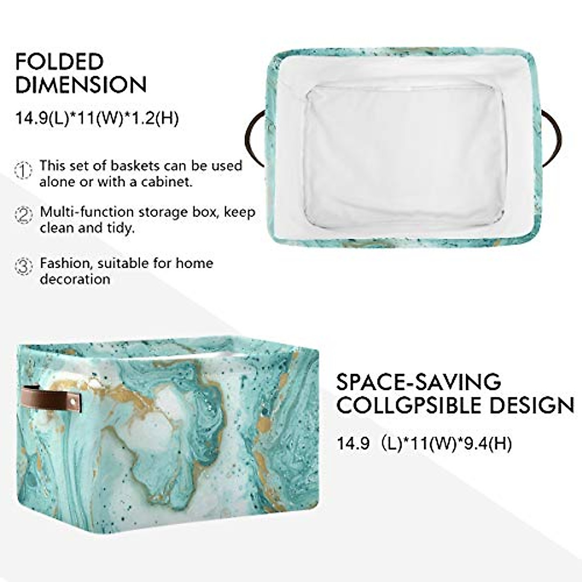 KEEPREAL Turquoise Marble Texture Basket Bin Large Storage Basket Toy Basket Canvas Storage Basket Clothes Basket Decorative Basket for Home Office (15x11x9.5inch)