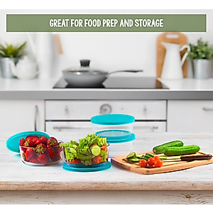 BOVADO USA 4 Cup Glass Food Storage Containers (4 Pack) | Nonpourous Dishwasher, Freezer & Oven Safe Glass, Easy-Clean | Teal Lids