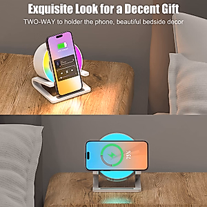 Cell Phone Wireless Charging with Bluetooth Speaker LED Colorful Night Light,Bedside Lamp with Phone Stand 15W Charger for iPhone 14 13 12 11 Pro Max XR XS Plus Samsung Galaxy S21 S20 Note 20 10 etc