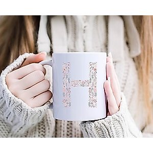 Sunday Blvd. 11oz. Coffee Mug Gift, Pink Floral Monogram Alphabet Letter H, Birthday Christmas Baby Shower Mother's Day Gift Idea, 1-Pack