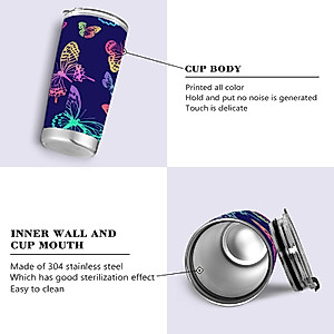 Blueangle 12oz Tumbler with Lid and Straw, Stainless Steel Vacuum Insulated Water Coffee Tumbler Cup,Rainbow Butterflies Travel Mug Thermal Cup for Hot and Cold Drinks（84）