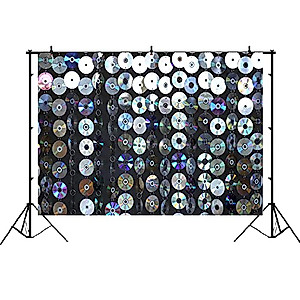 Lofaris 50's Theme Party Backdrop CD Wall Disco Background Rock and Roll Music Birthday Party Decorations Cake Table Banner 7x5ft