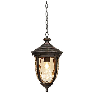 John Timberland Bellagio European Outdoor Ceiling Light Hanging Bronze Brown 18" Champagne Hammered Glass Damp Rated for Exterior House Porch Patio Outside Deck Garage Front Door Garden Home