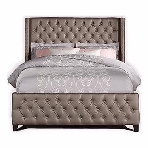 Atlin Designs Modern Faux Leather Upholstered King Panel Bed in Gray