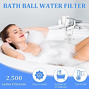 Tookie Bath Ball Filte-r, 8 Stages Bathtub Water Filte-r Bath Filte-r for Tub Faucet with Replacement Filte-r Cartridge, Improves Hair Texture(White)