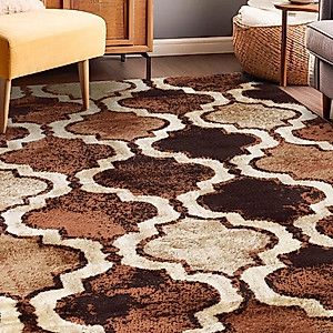 SUPERIOR Indoor Large Area Rug for Kitchen, Bedroom, Living Room, Entryway, Hallway with Jute Backing, Perfect for Hardwood Floors- Viking Modern Geometric Trellis Design, 5 ft. x 8 ft., Coffee