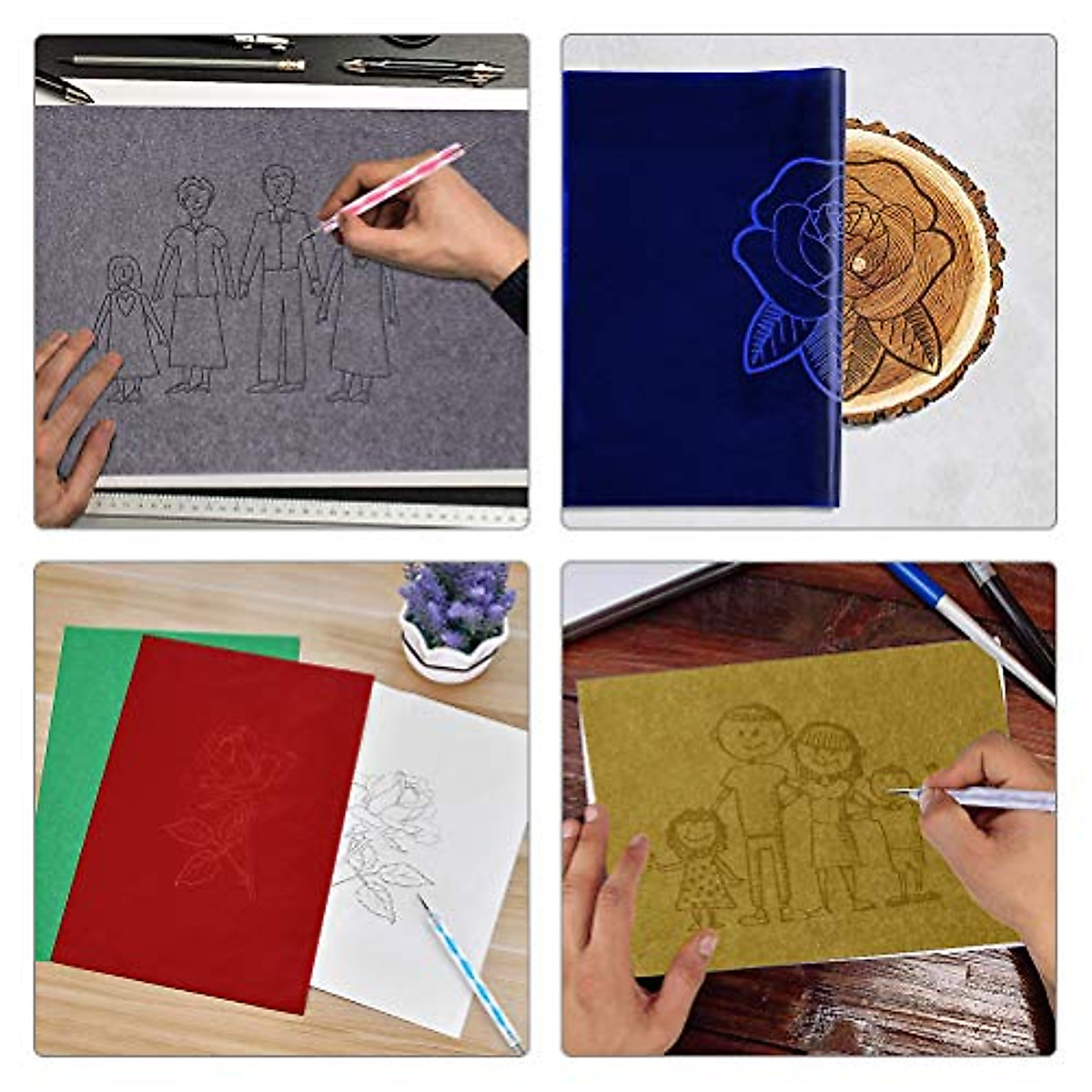 120pcs A4 Transfer Paper with 5pcs Embossing Stylus,Tracing Paper Copy Paper Carbon Water-Soluble Transfer Paper for Transfer Pattern on Fabric,Wood,Cross Stitch Cloth,Paper, Hand Painting